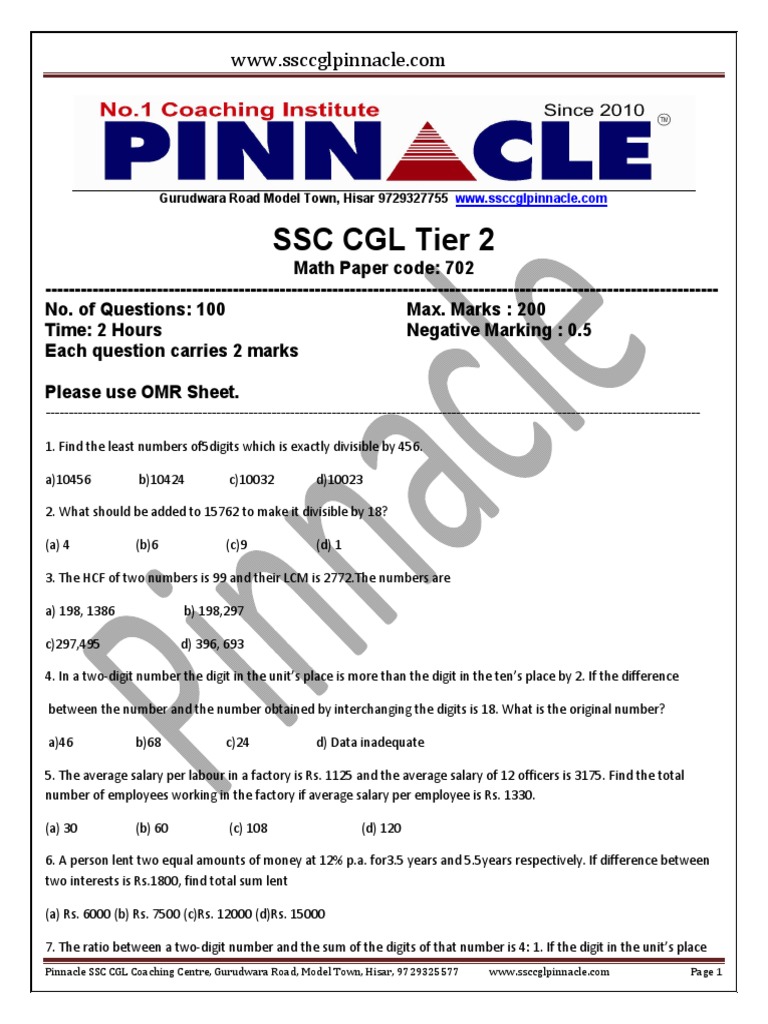 702-Question-Paper-Math Pinnacle | PDF | Area | Elementary Mathematics