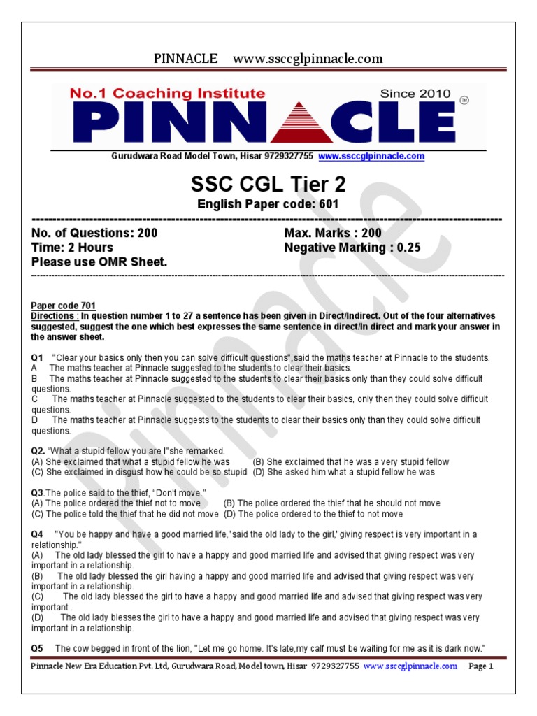 SSC CGL English Paper 601 Guide | PDF | Snake | Hypnosis