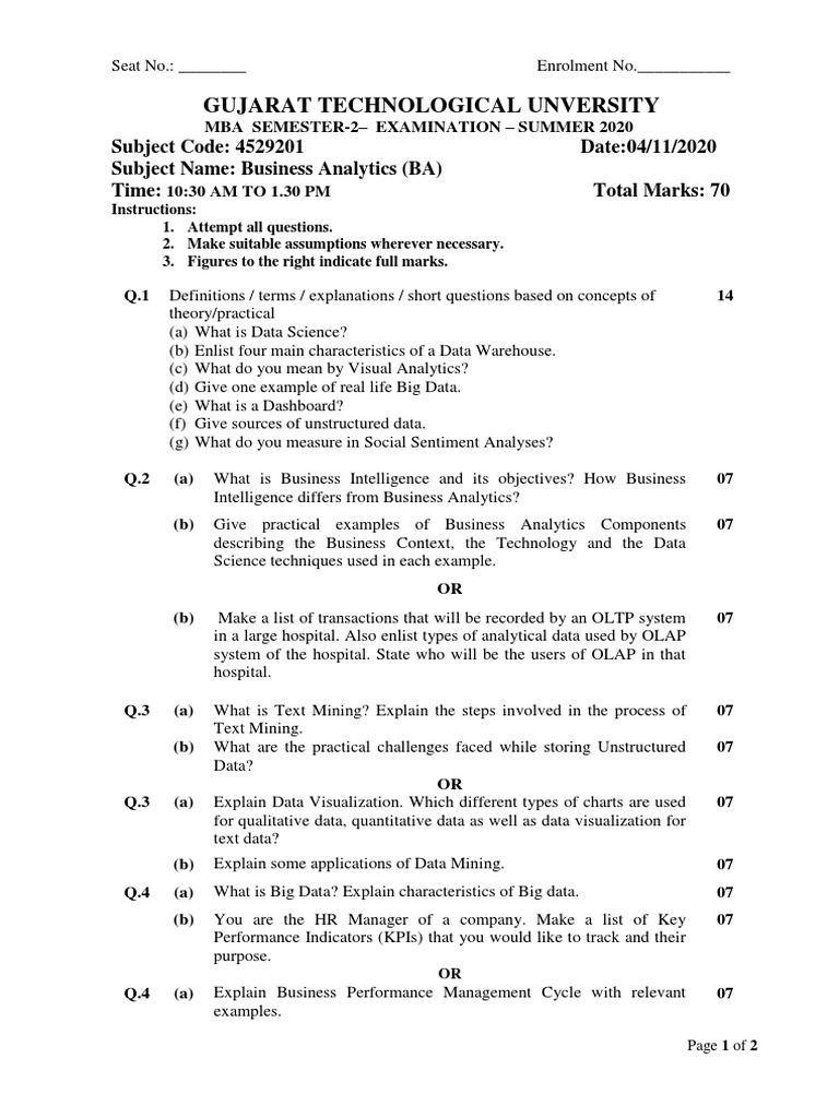 Mba Summer 2020 | PDF | Analytics | Data