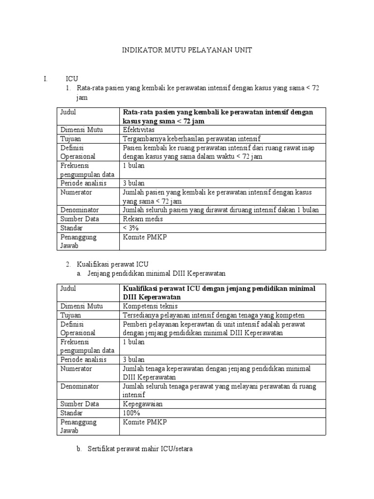 Profil Indikator Mutu Pelayanan Unit | PDF