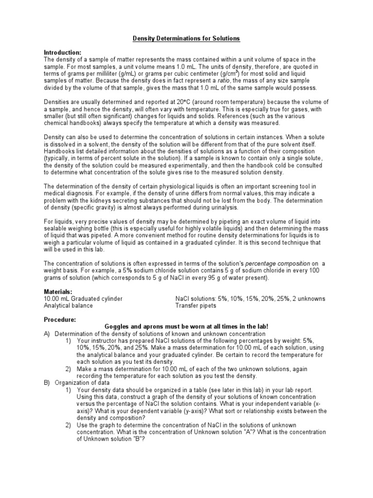 Density Determinations | Density | Solution