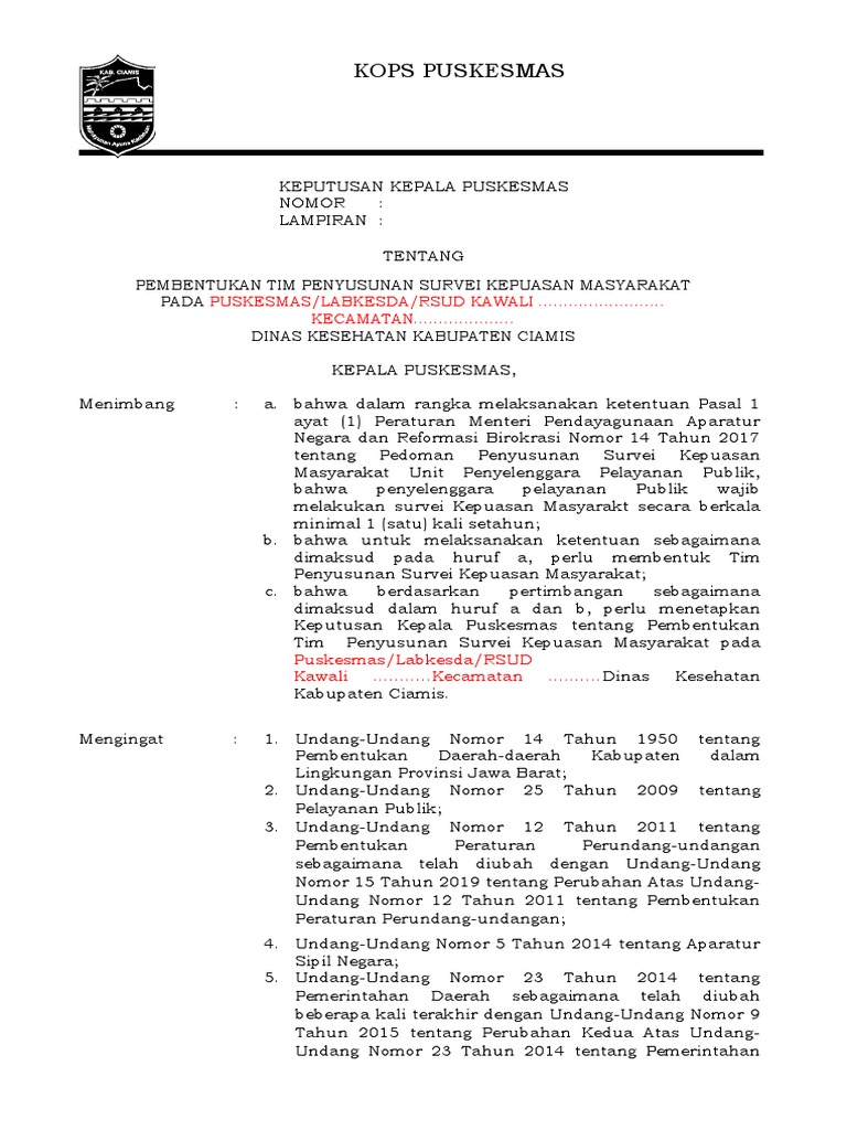 SK Tim Penyusunan SKM Dinkes Ciamis | PDF