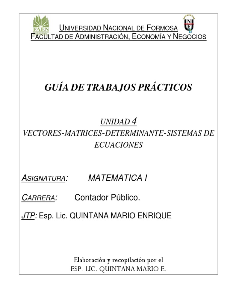 TP Unidad #4 - Vectores. Matrices - Determinante. Ecuaciones | PDF | Vector Euclidiano ...
