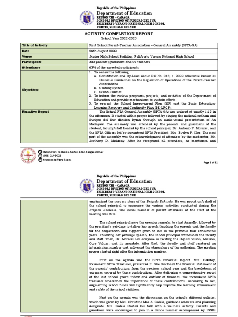 Activity Completion Report New SPTA GA | PDF