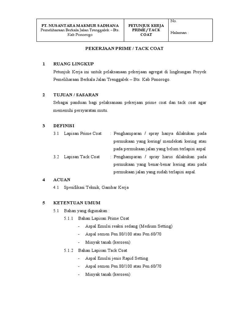 Petunjuk Kerja Prime/Tack Coat | PDF