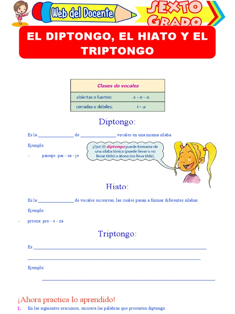 El Diptongo Hiato y Triptongo para Sexto Grado de Primaria | PDF ...