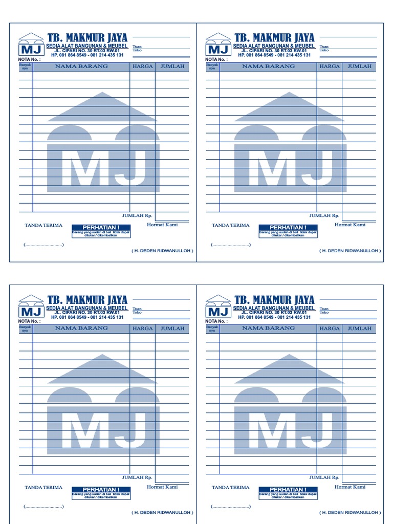 Contoh Nota Toko Bangunan dan Material | PDF
