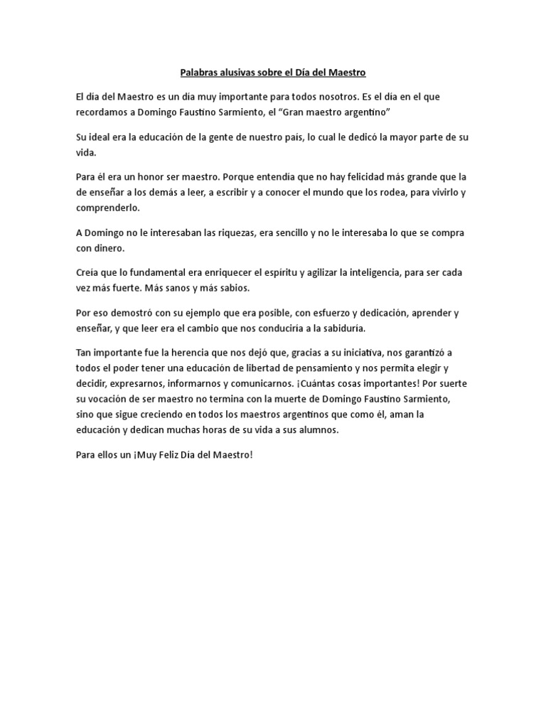 Palabras Alusivas 11 De Septiembre Dia Del Maestro Acto Pdf