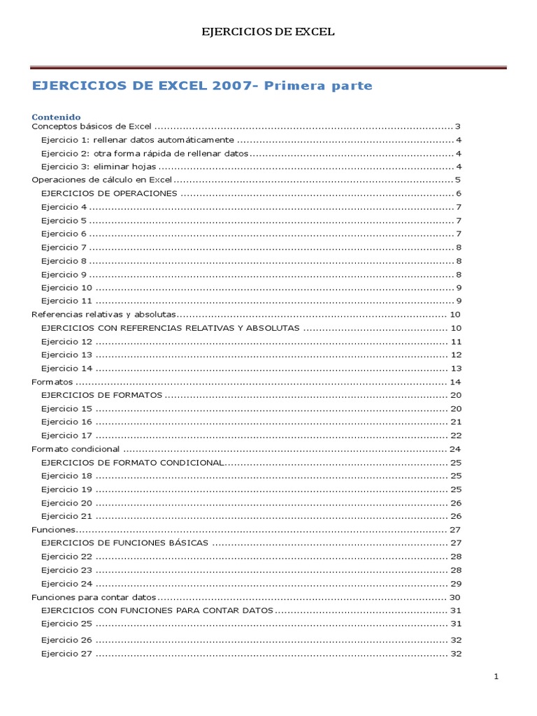 Ejercicios de Excel 2007 Primera Parte | PDF | Microsoft Excel | Hoja de cálculo