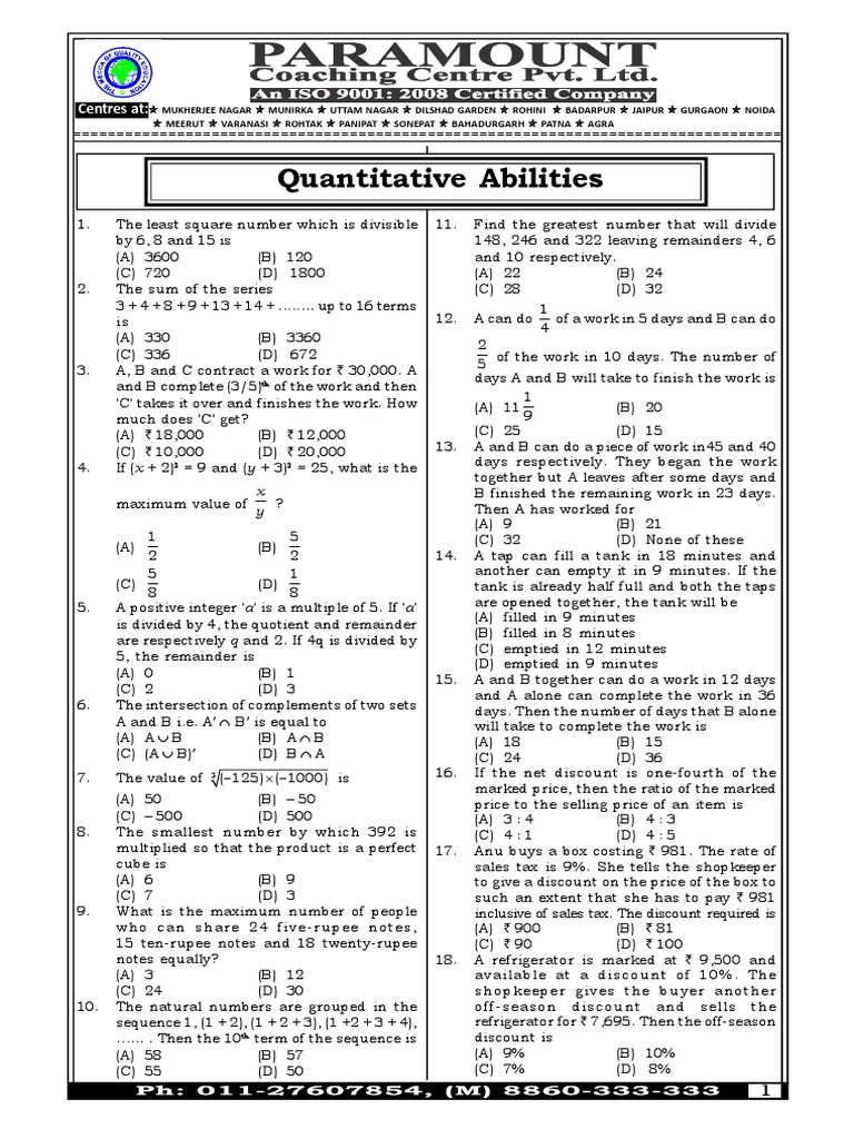 SSC Mains (Maths) Mock Test-30 | PDF | Triangle | Circle