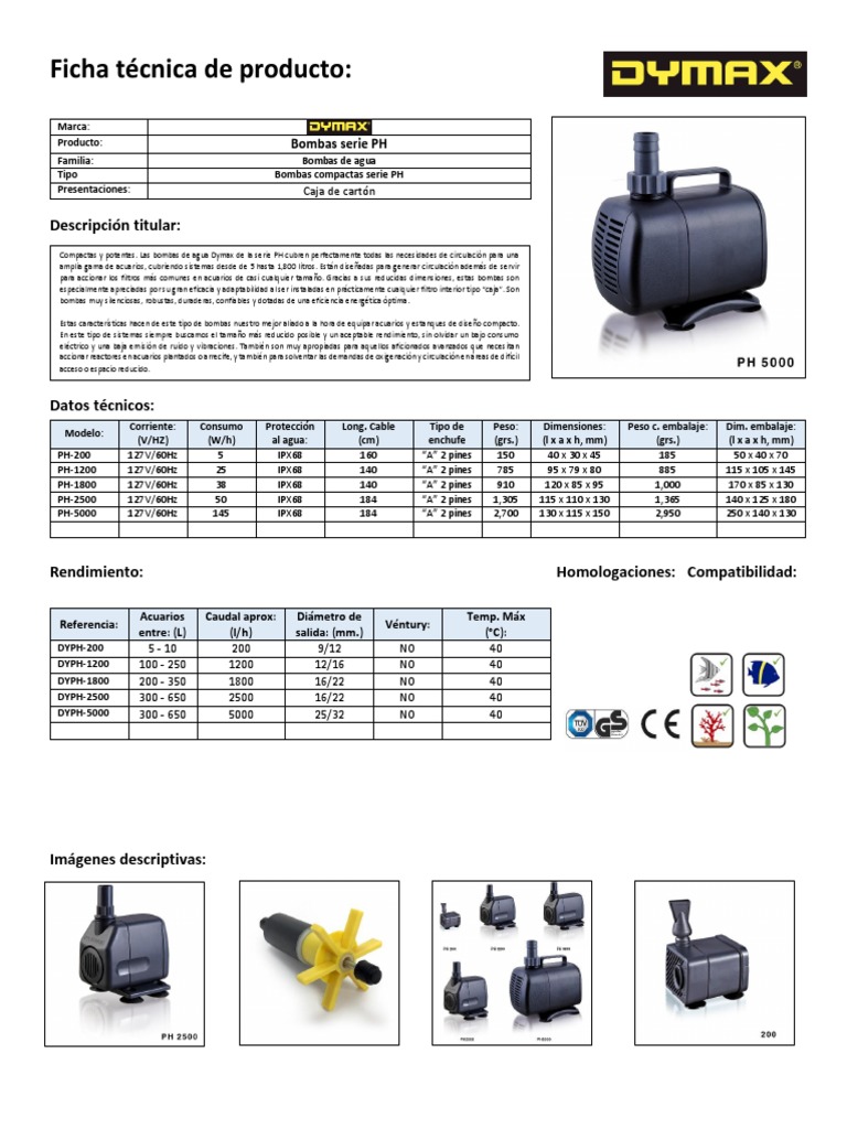 Bombas Dymax Serie PH FT | PDF | Acuario | Agua