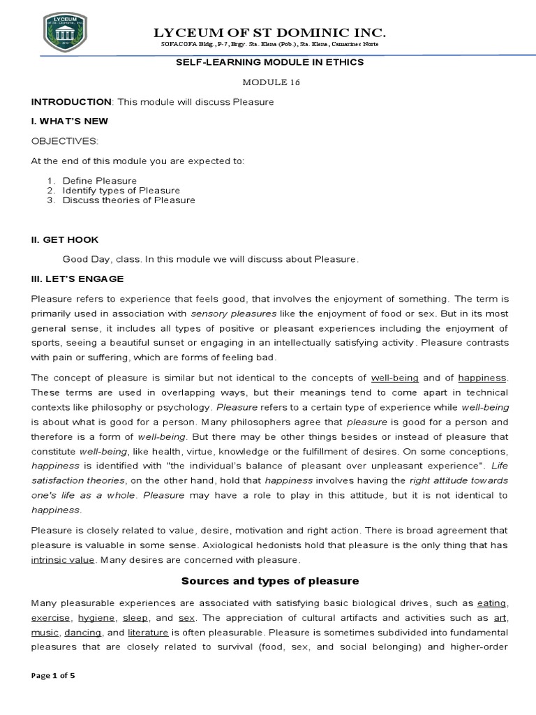 Ethics Module 16 | PDF | Pleasure | Hedonism