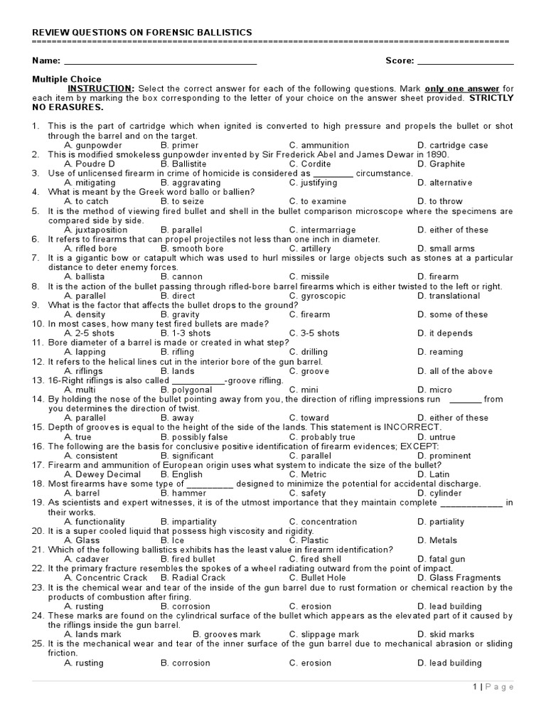 Review Questions in Forensic Ballistics PDF Free | PDF | Cartridge ...