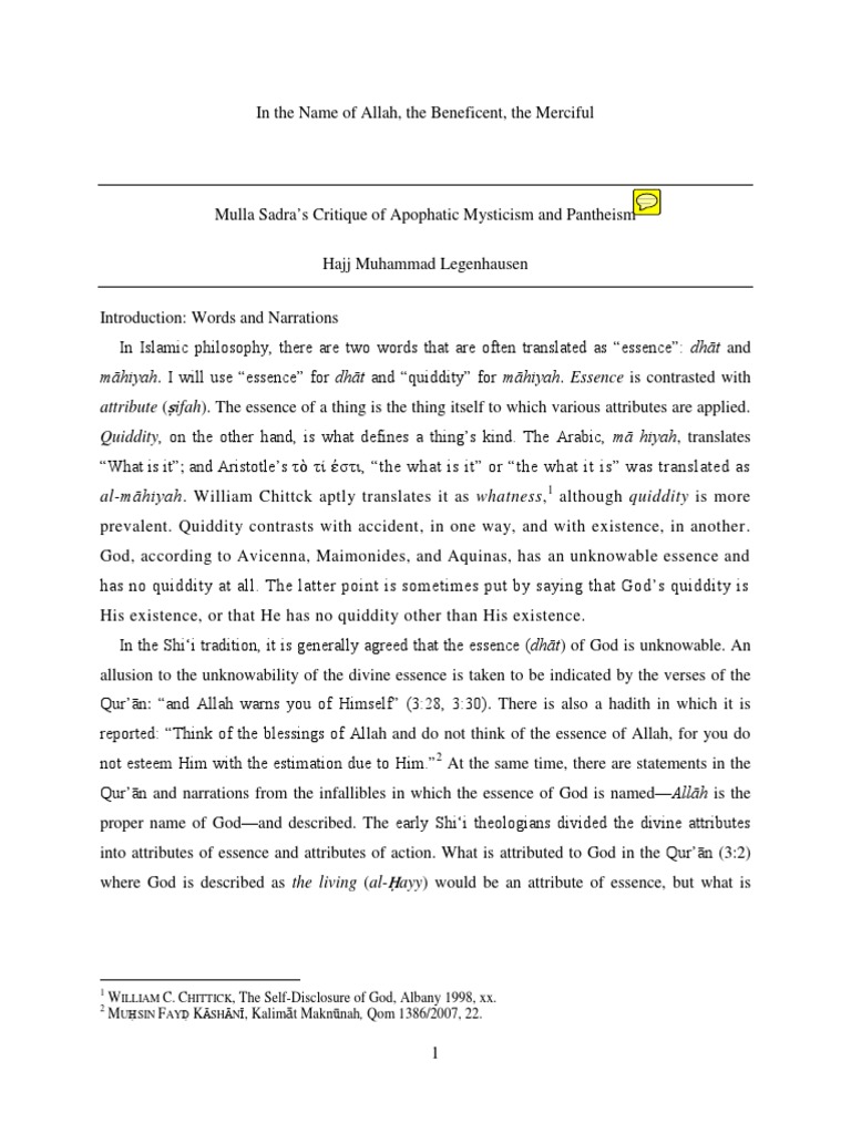 Mulla Sadras Critique of Apophatic Mysti | PDF | God | Existence