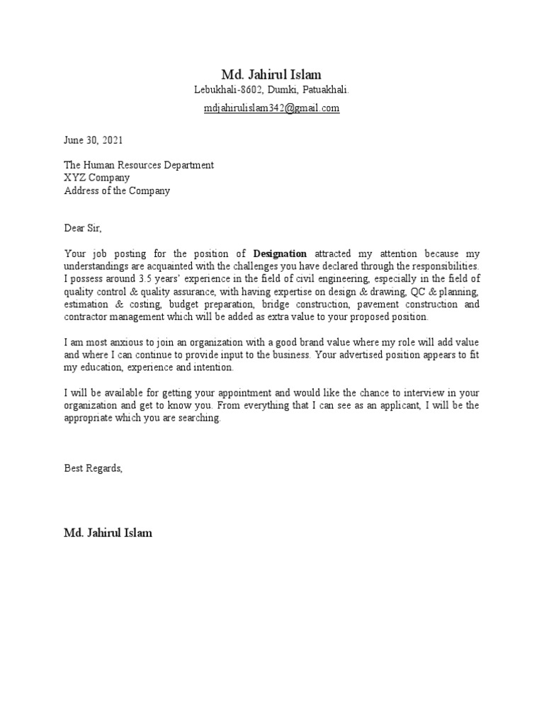 Standard Cover Letter | PDF