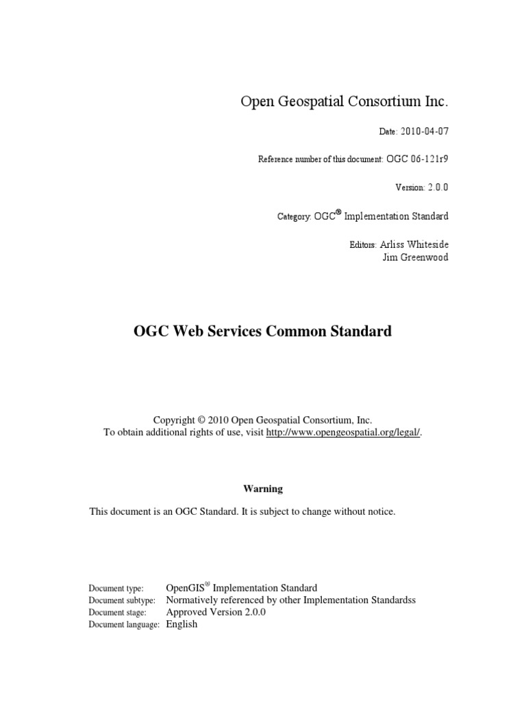 06-121r9 OGC Web Services Common Standard | PDF | License | Xml