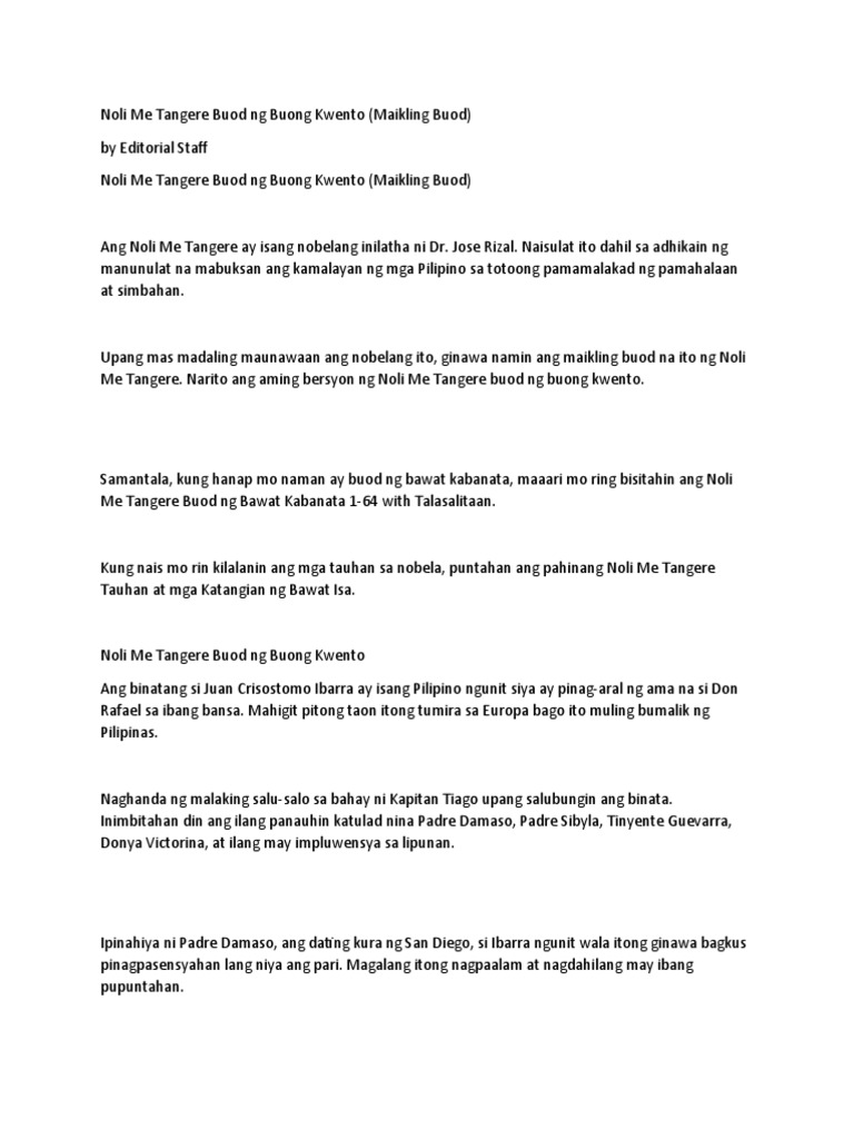 Noli Me Tangere Buod ng Buong Kwento | PDF
