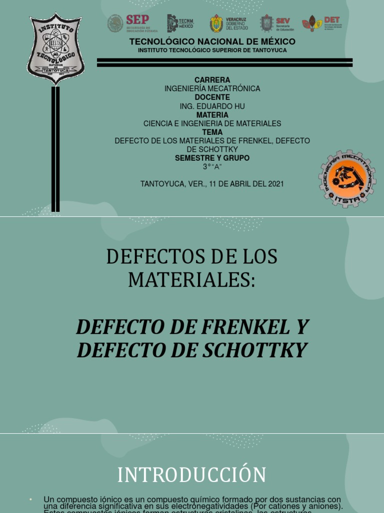 Equipo 2 - Defecto de Los Materiales de Frenkel, Defecto de | PDF ...