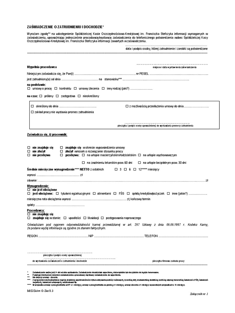 Zaswiadczenie o Zatrudnieniu I Dochodzie | PDF