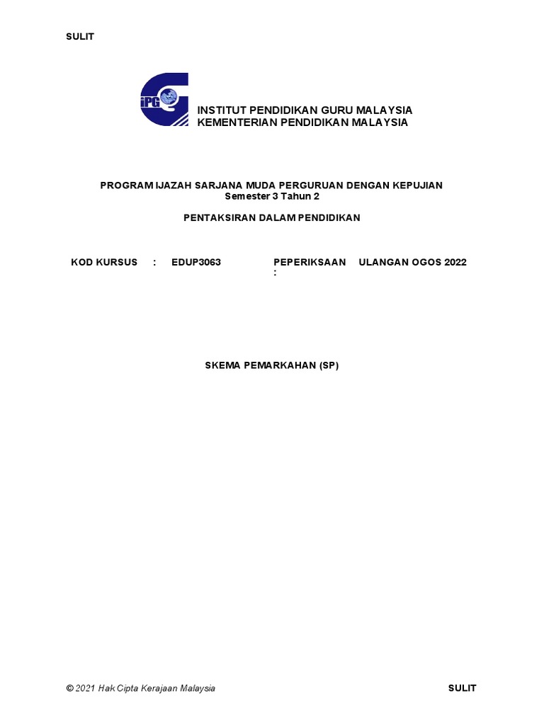 Skema Obt Edup3063 - Ulangan Ogos2022 Edited | PDF