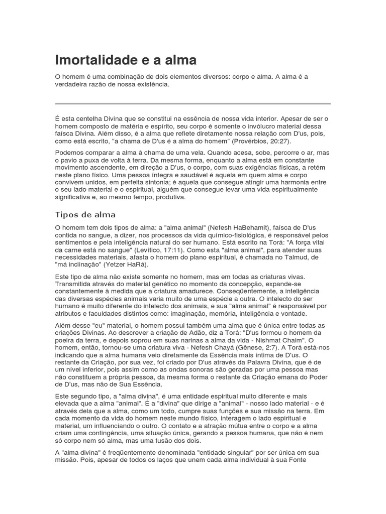 Estudo Da ALMA Visão Do Judaismo | PDF | Alma | Imortalidade