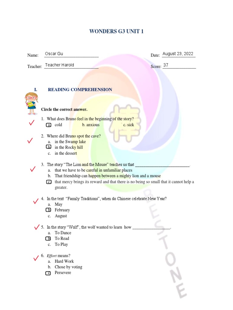 Wonders G3 Unit 1 Assessment | PDF