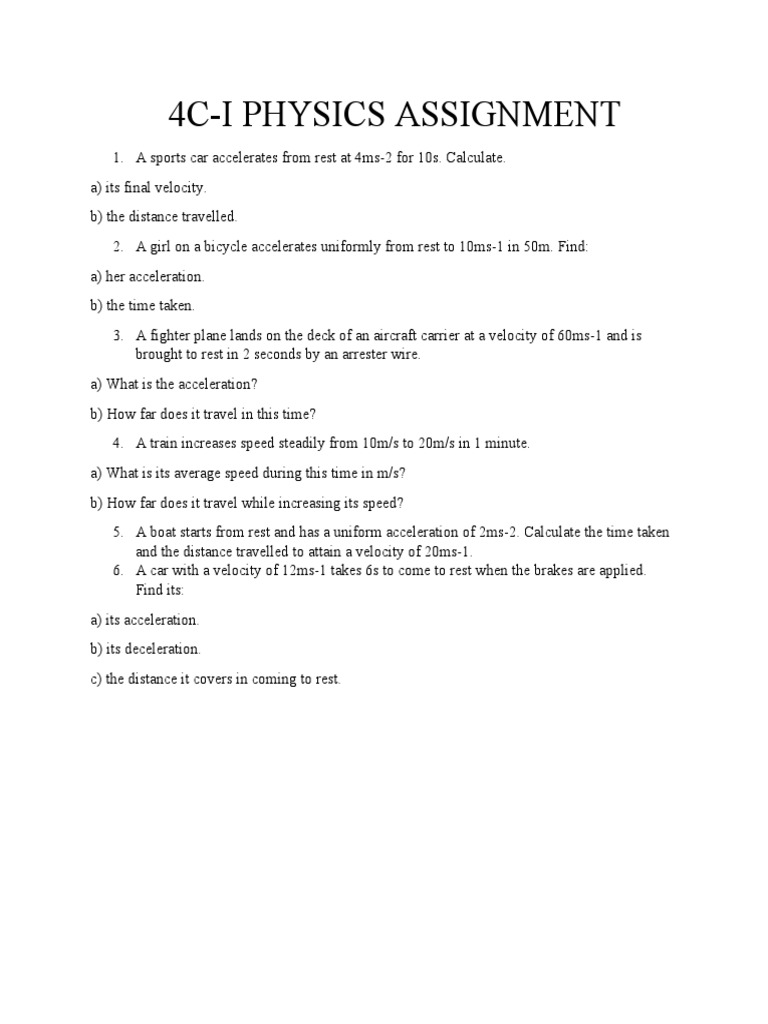 SUVAT Equations Physics Assignment | PDF | Technology & Engineering