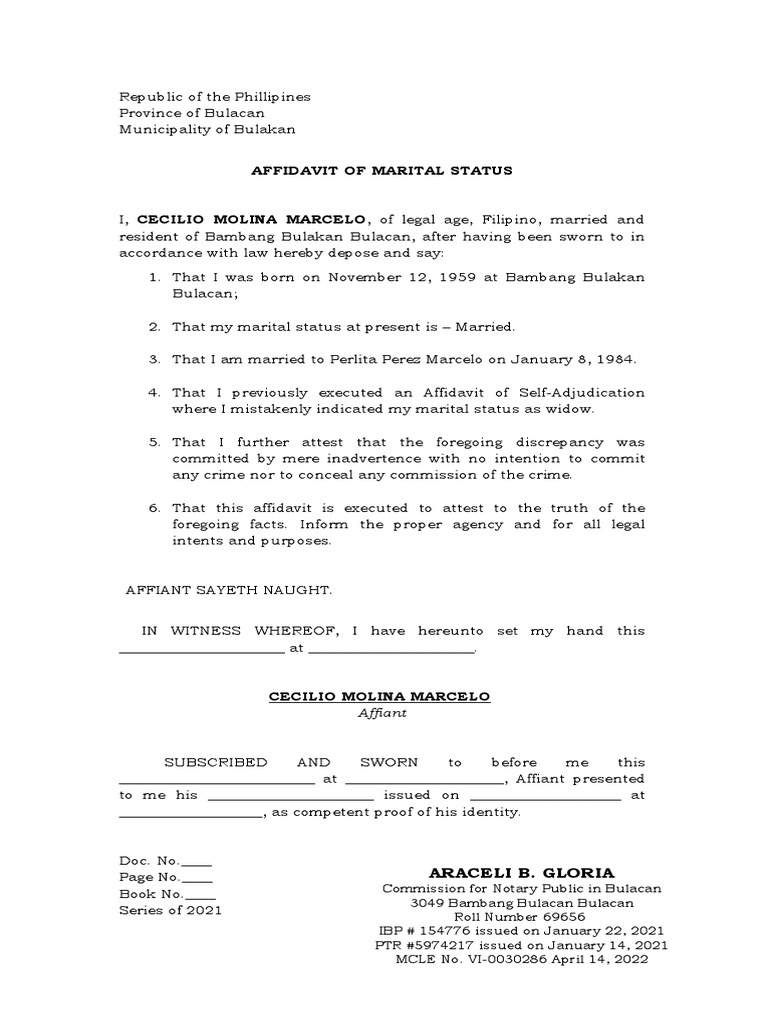 Affidavit of Marital Status | PDF