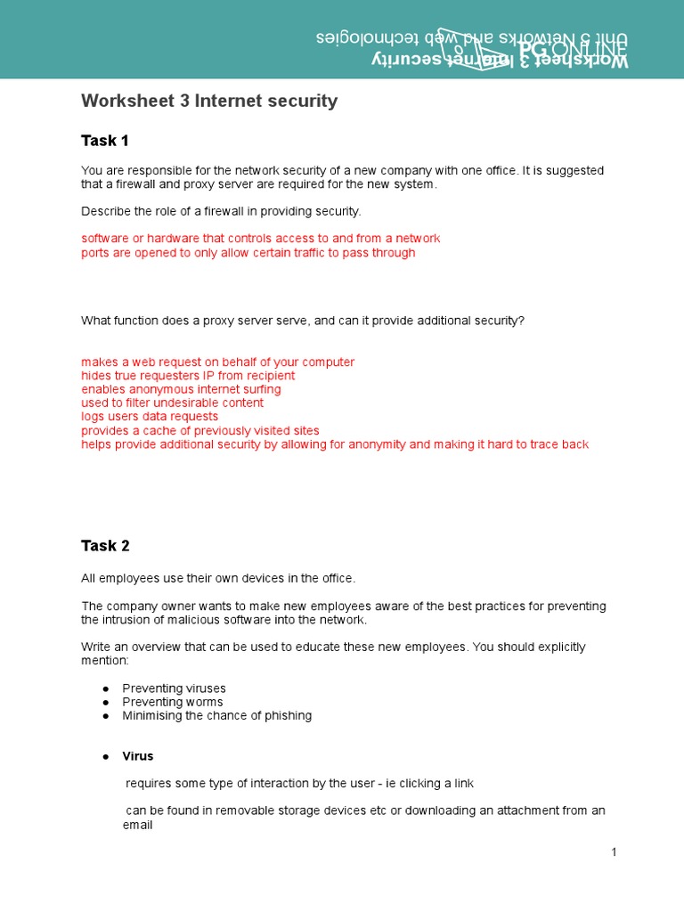 Networks Worksheet 3 Network Security and Threats | Download Free PDF ...