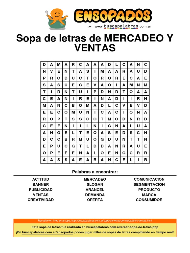 Sopa de Letras de Mercadeo y Ventas | PDF | Mercado (economía ...