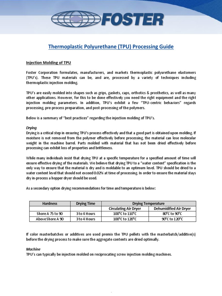 Foster TPU Processing Guidelines | Download Free PDF | Extrusion | Polyurethane