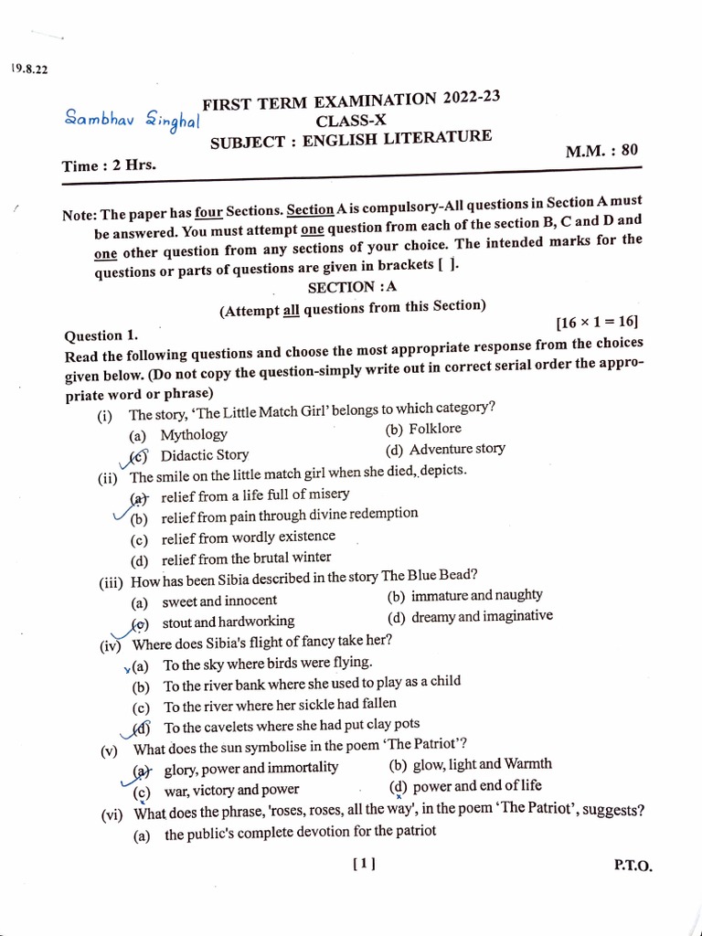 Class X English Literature Exam Paper | PDF | The Merchant Of Venice ...