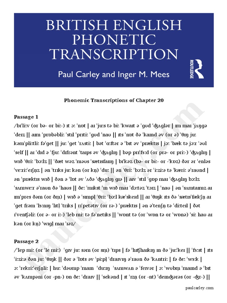Paul Carley British English Phonetic Transcription Part C Phonemic ...