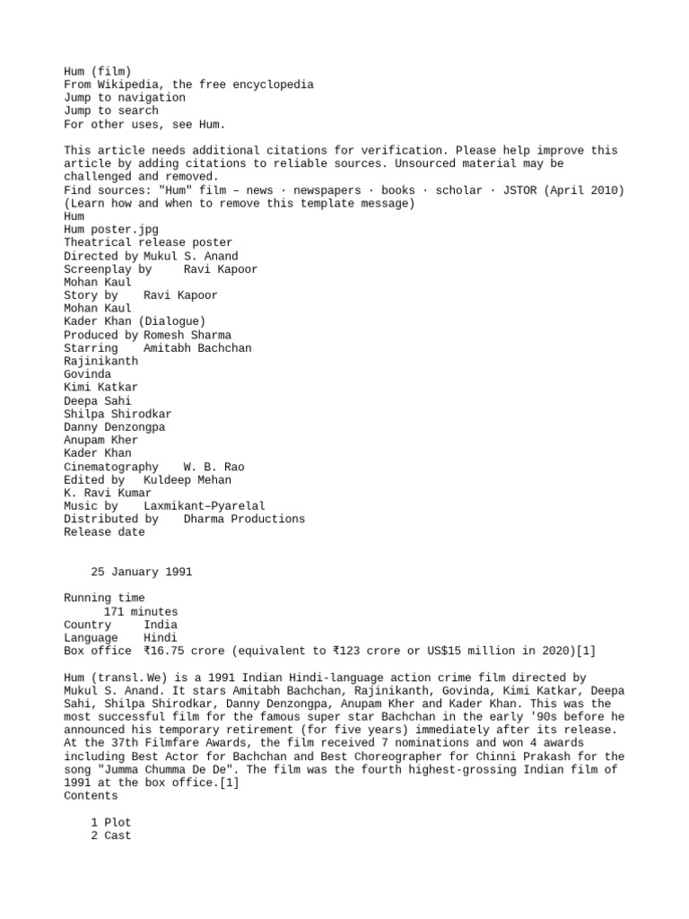 Hum (1991 film) starring Amitabh Bachchan & Rajinikanth | PDF | Cinema ...