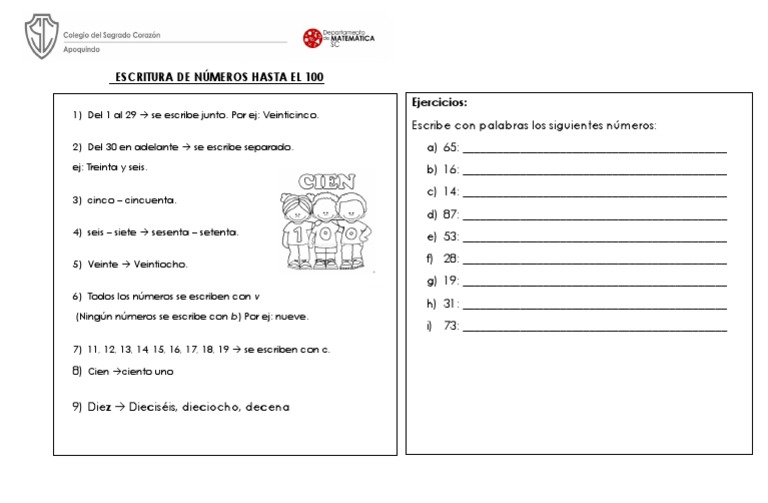 Guía N 3 Lectura y Escritura de Números 1 | PDF | Métodos y materiales ...