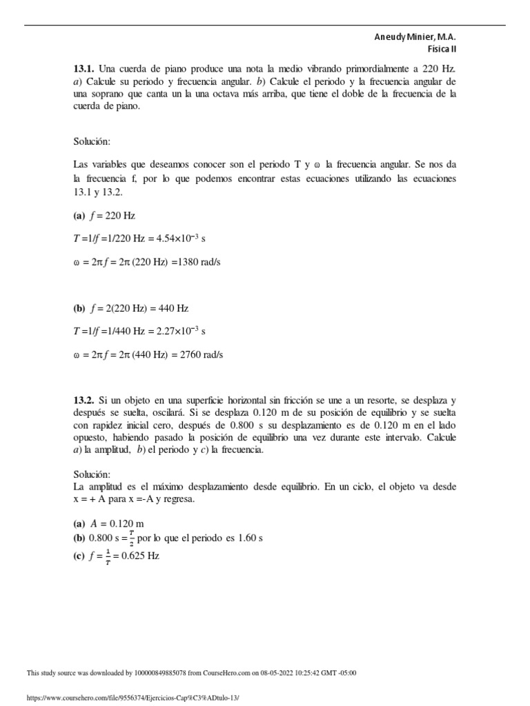 Ejercicios Cap Tulo 13 | PDF | Frecuencia | Oscilación