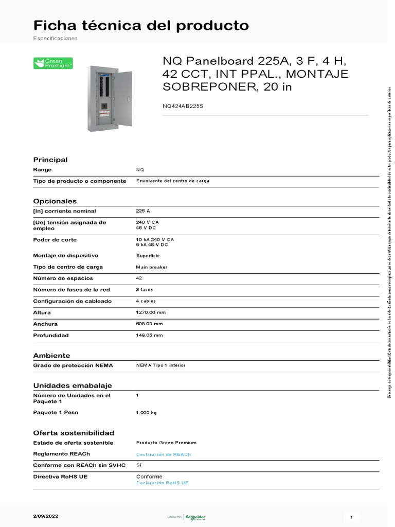 Panel 225A 3F 4H 42 espacios NEMA 1 | PDF