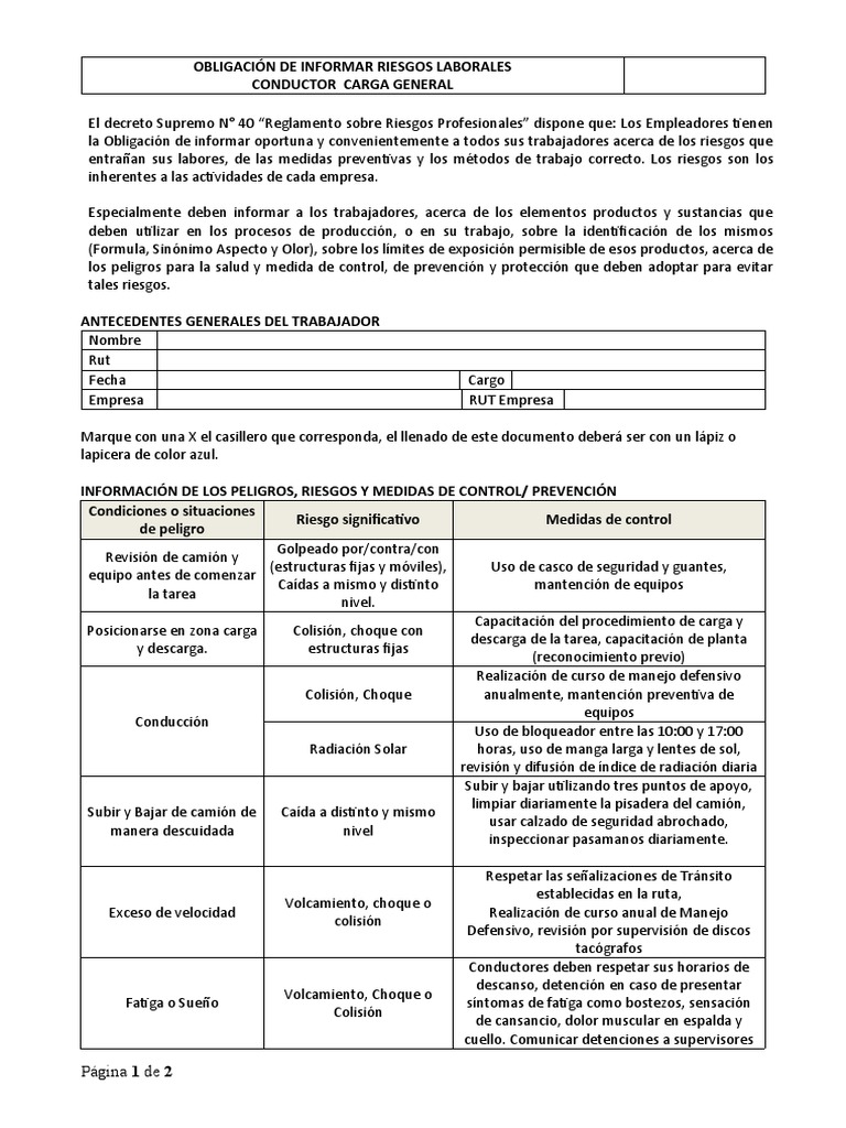 Obligación de Informar Riesgos Laborales | PDF