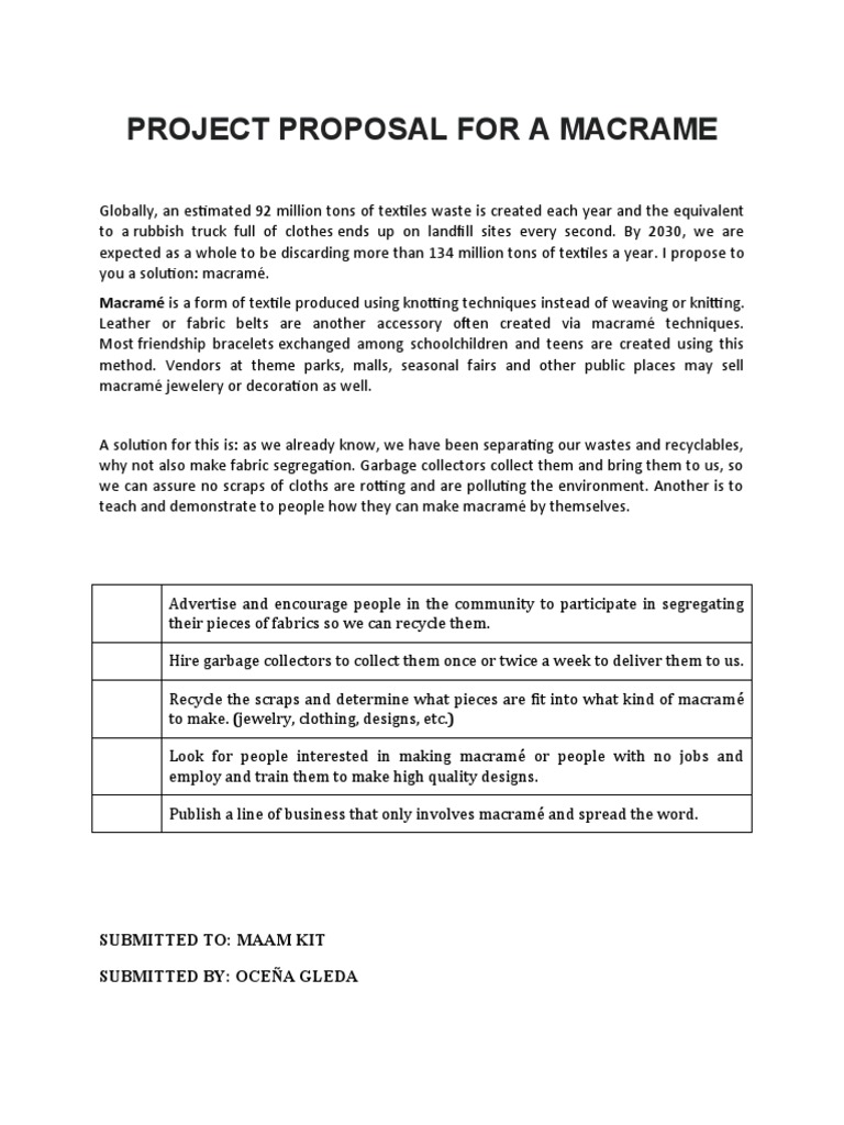 Project Proposal For Macrame | PDF