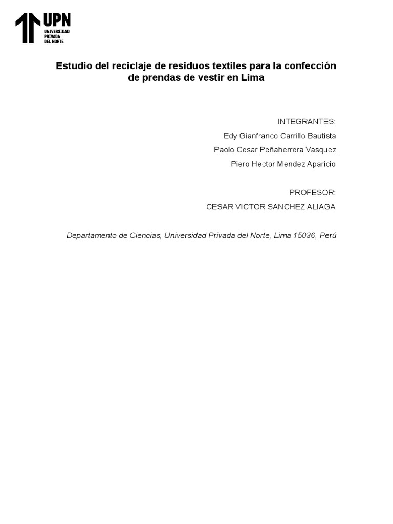 Entregable-Avance 1-Proyecto de Investigación UPN | PDF | Residuos | Industria textil