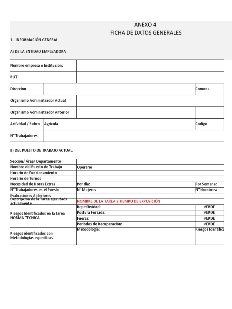 Ficha de Datos Generales (Anexo 4) | PDF