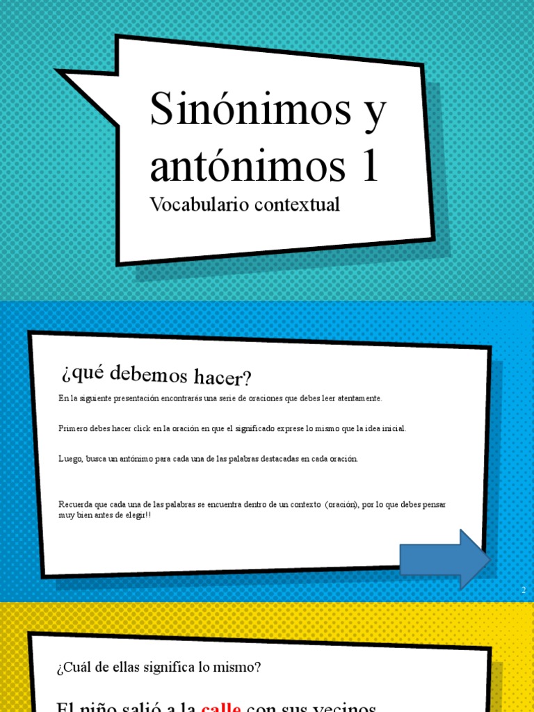 Sinonimos y Antonimos (Vocabulario Contextual) Desde 12 Años | PDF ...