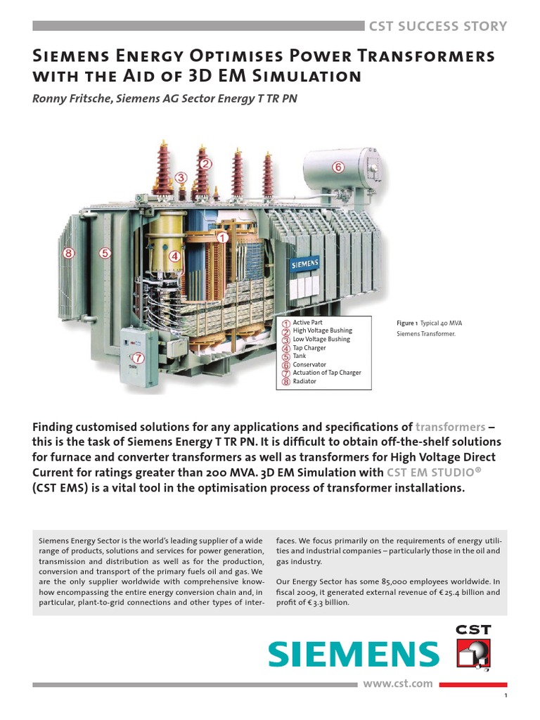 Siemens Energy Optimises Power Transformers With The Aid of 3D EM Simulation | PDF | Transformer ...