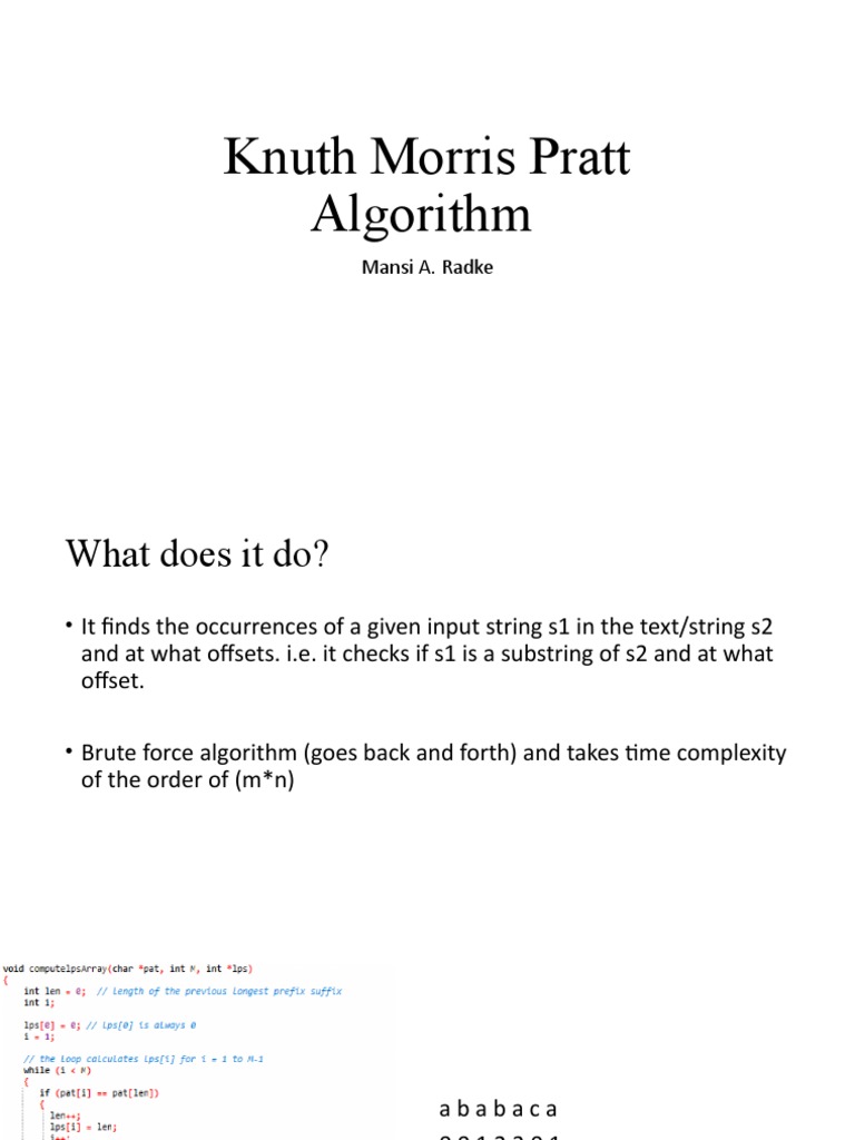 Lecture 11 Knut H Morris Pratt | PDF | Computing | Algorithms And Data Structures