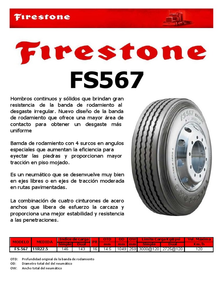 Neumático Firestone FS567: Especificaciones | PDF