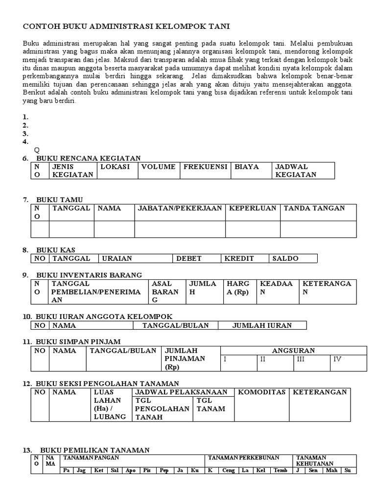 Contoh Buku Administrasi Kelompok Tani | PDF