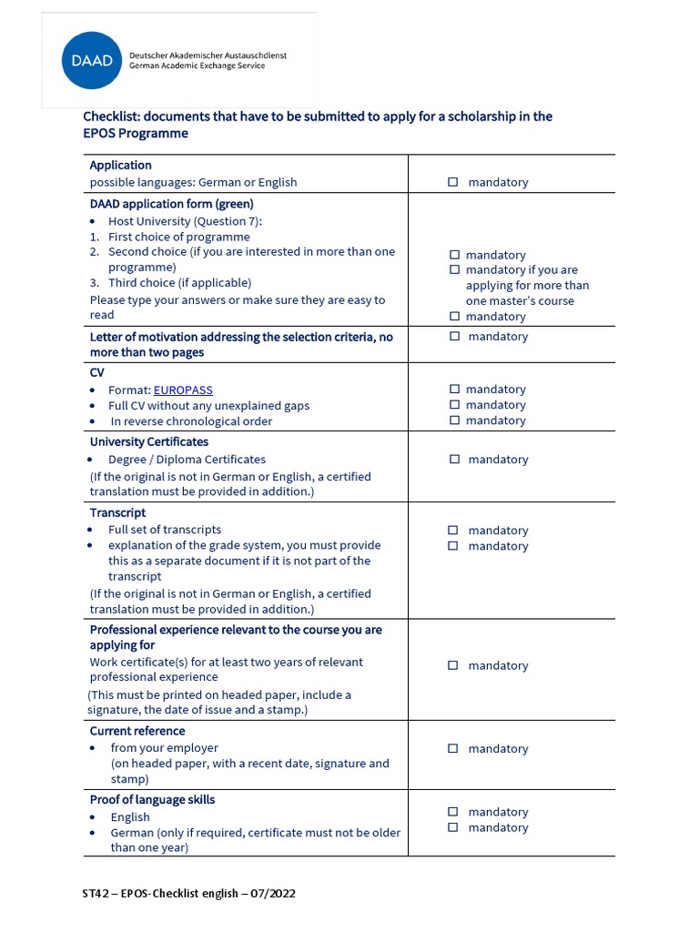 Epos Checklist | PDF | Academic Degree | Master's Degree