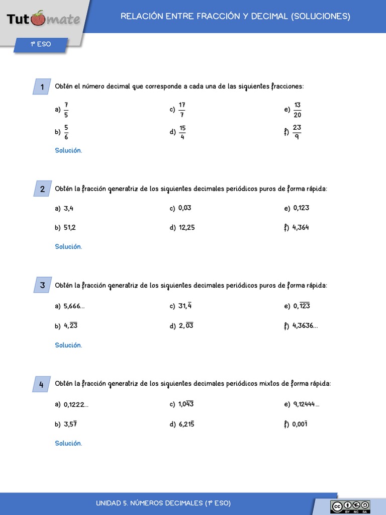 Ejercicios Fracciones y Decimales.3 | PDF