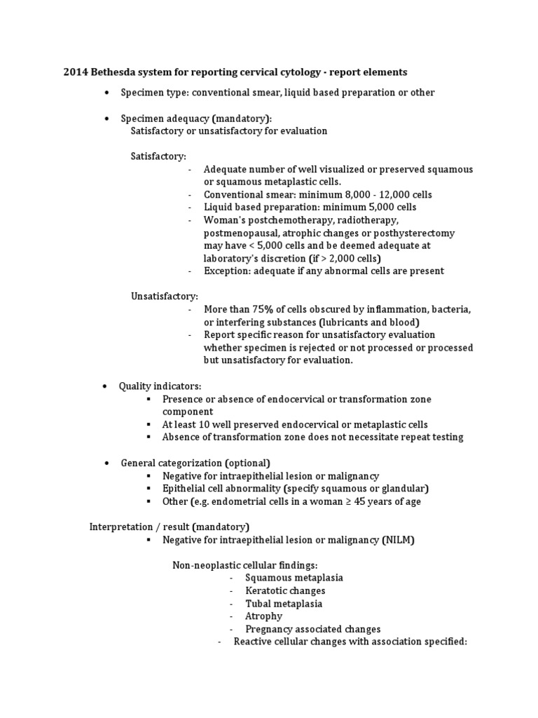 2014 Bethesda System For Reporting Cervical Cytology | PDF ...