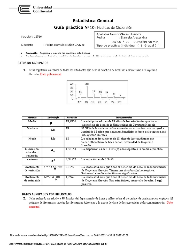 Semana 10 Gu A PR Ctica 10 PDF | PDF | Media | Dispersión estadística